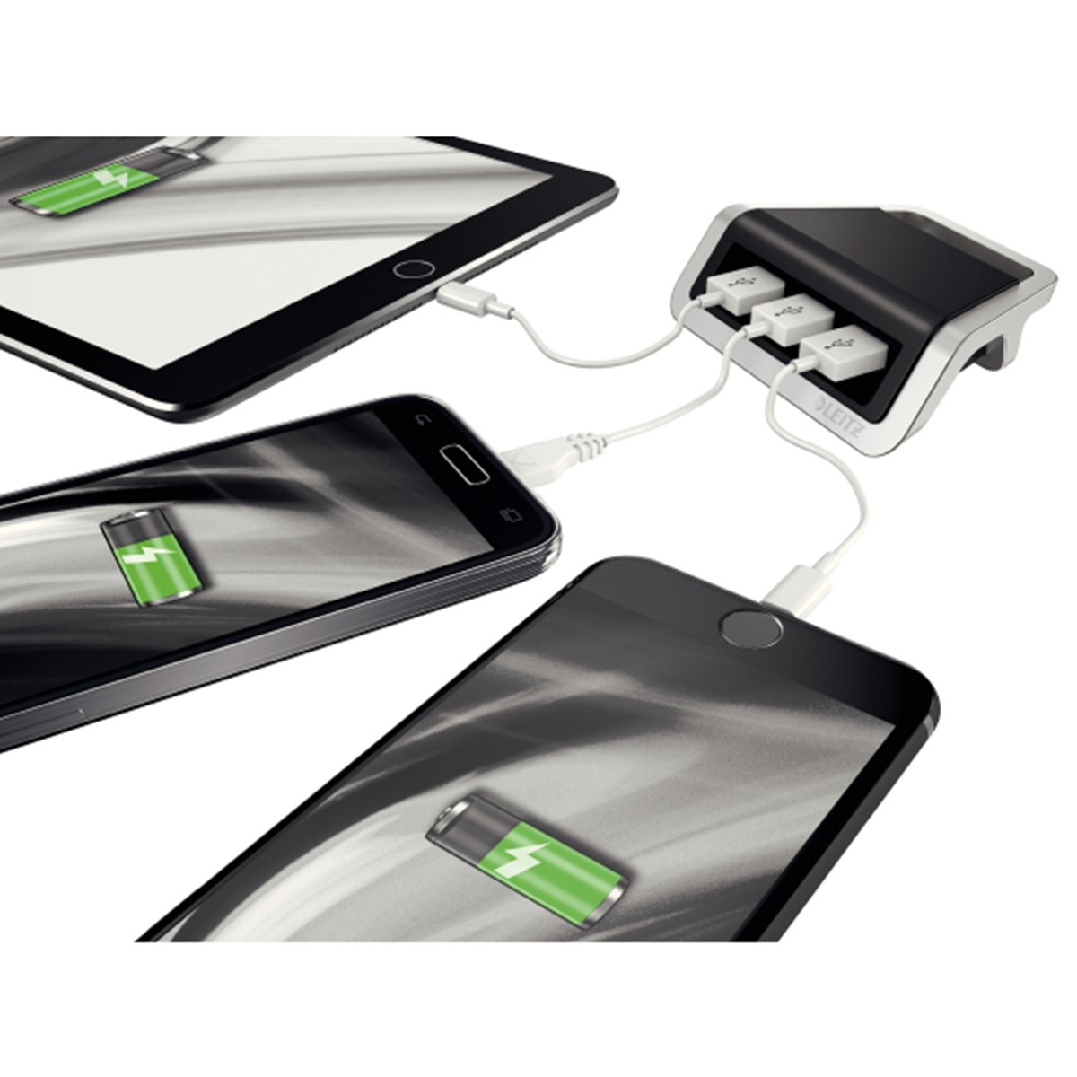 Leitz Style 3x USB Power Ladegerät, Satin Schwarz (6207-00-94)